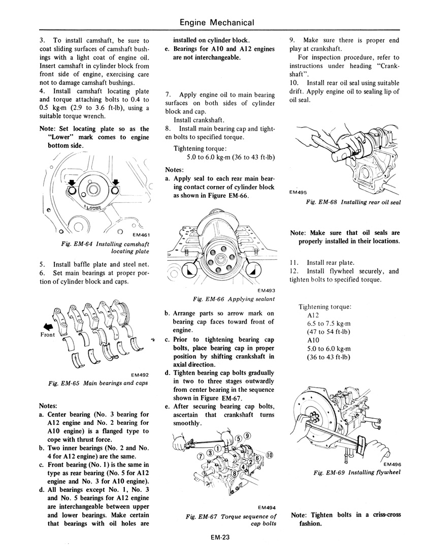 Datsun Service Manual - A10 and A12 - Page EM-23 (100dpi) - Retro JDM