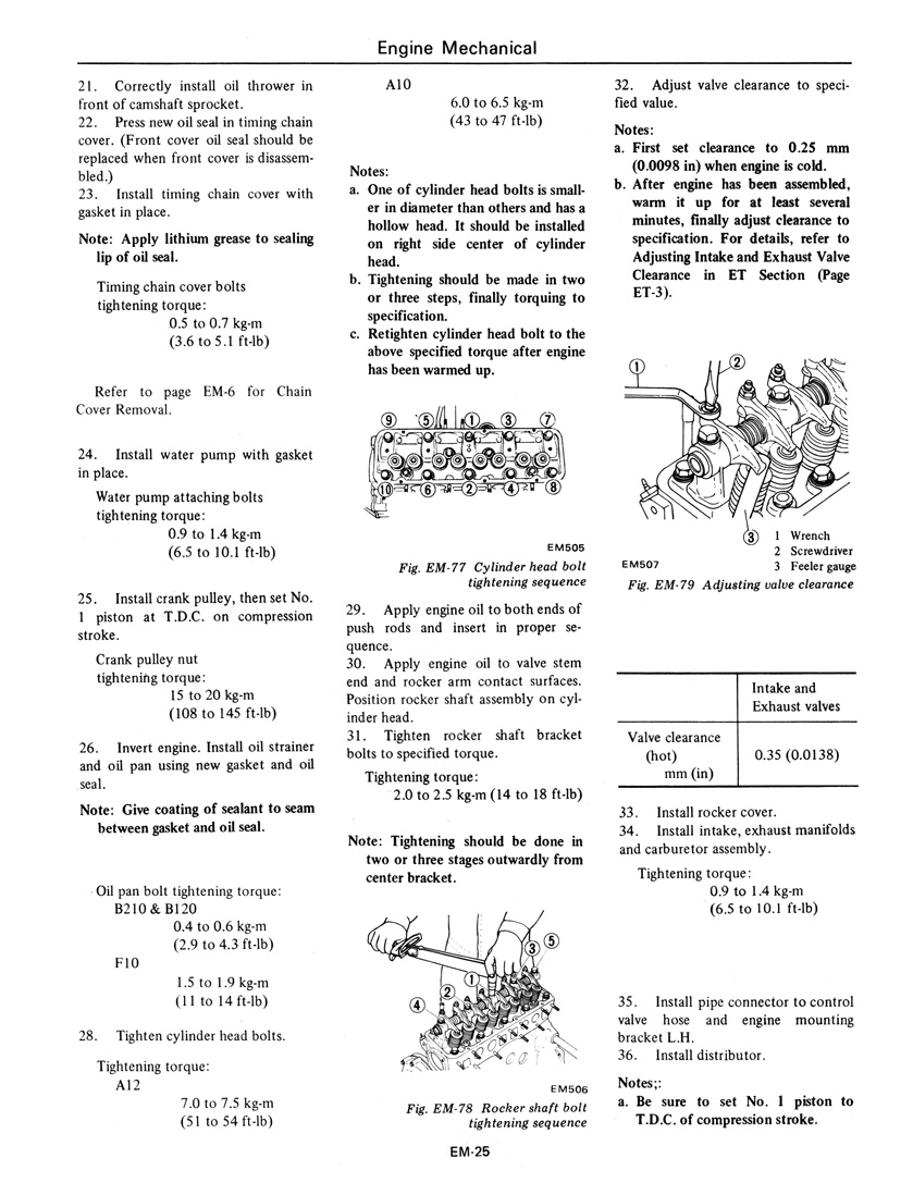 Datsun Service Manual - A10 and A12 - Page EM-25 (100dpi) - Retro JDM