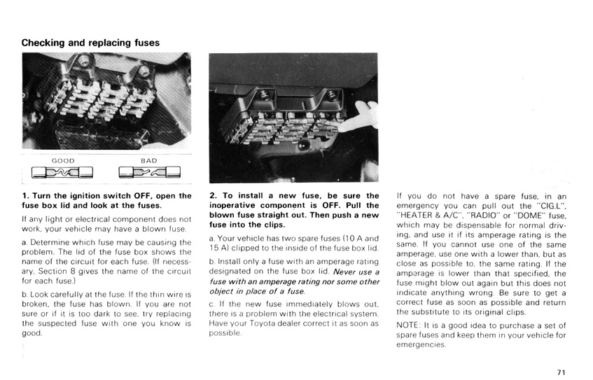 Toyota Hilux (Pickup) Owners Manual - 1981 (US) - Page 71 (100dpi ...